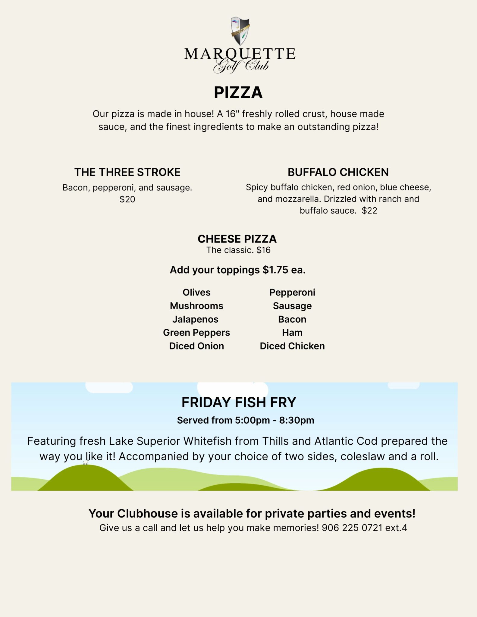 Clubhouse Menu – Marquette Golf Club – Marquette, MI